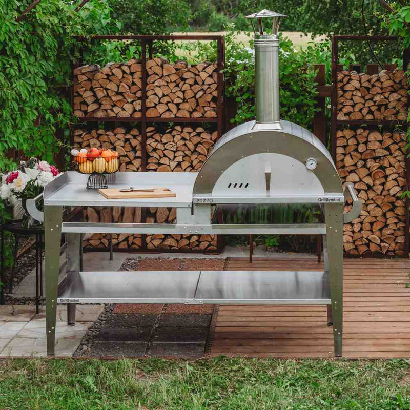 GrillSymbol Pizzo-XL-Set-Inox Wood Fired Pizza Oven with Stand and Sid ...