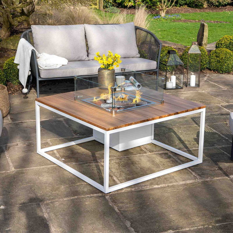 Pacific Lifestyle Cosiloft 100 Gas Fire Pit Table White Aluminium Fram ...